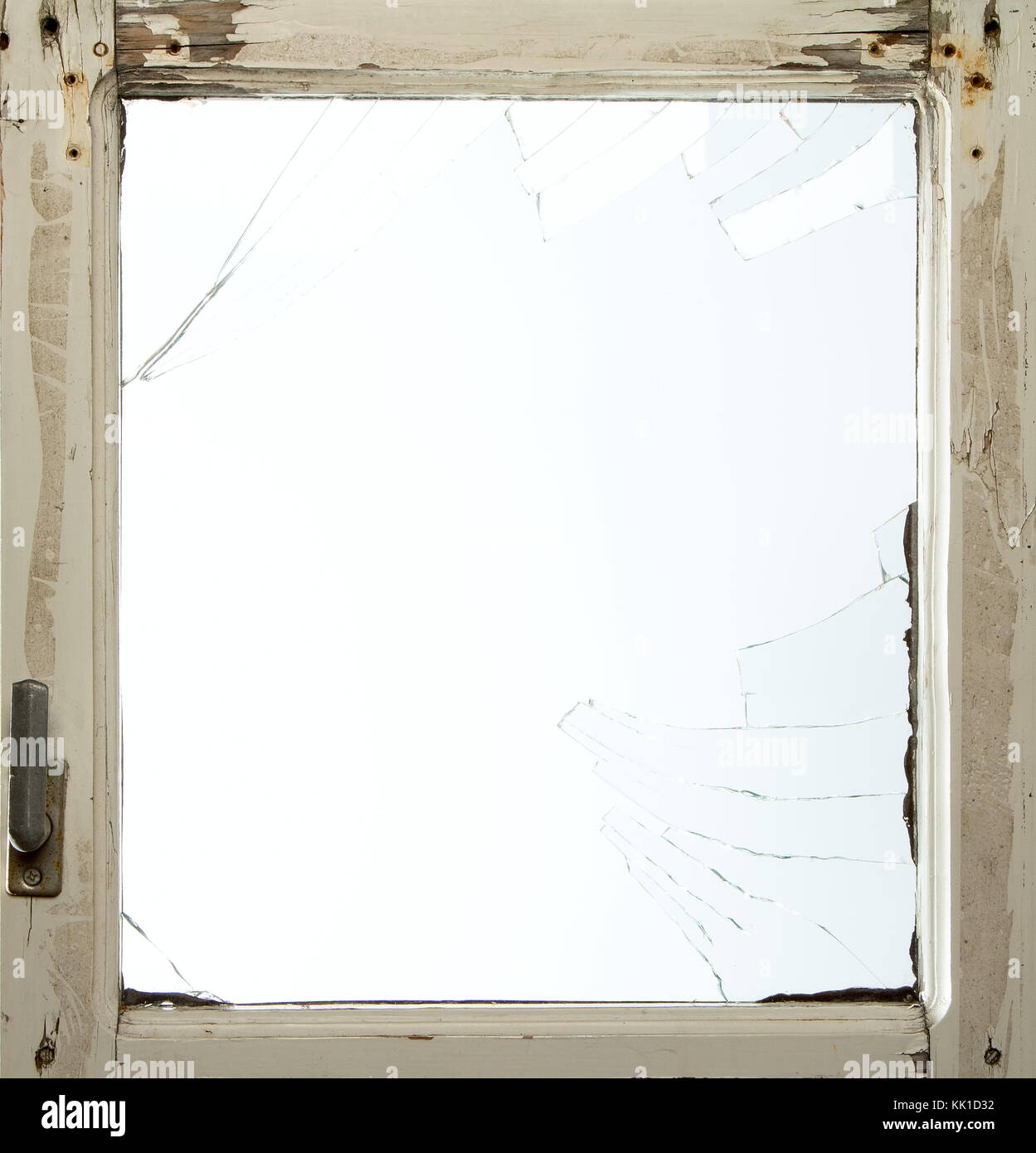 Broken window glass with wooden vintage frame around Stock Photo - Alamy