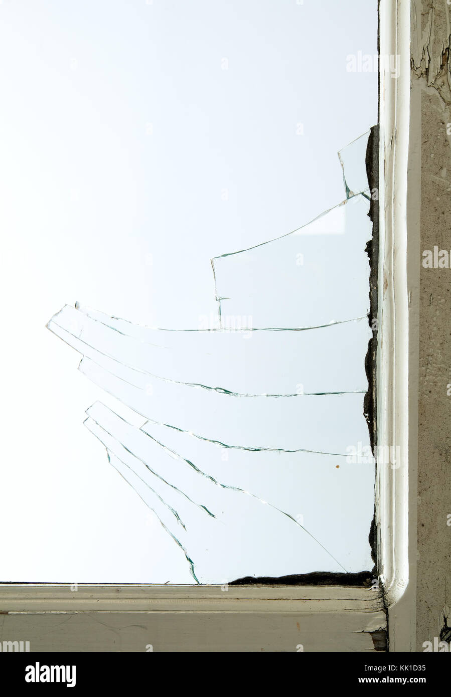 Broken window glass with wooden vintage frame around Stock Photo - Alamy
