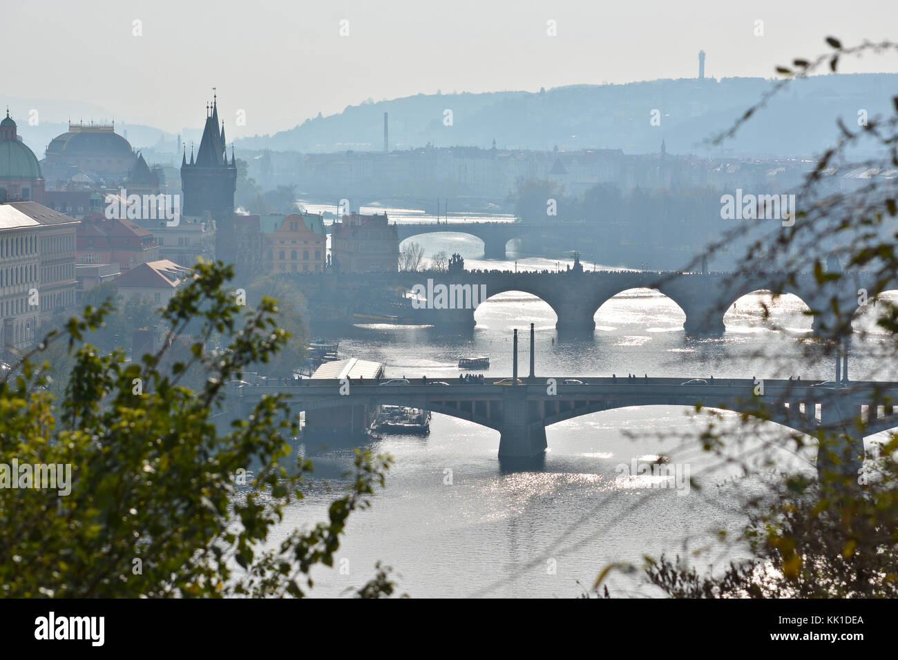 Prague, bridges over the Vltava. City landscape of the capital of the ...