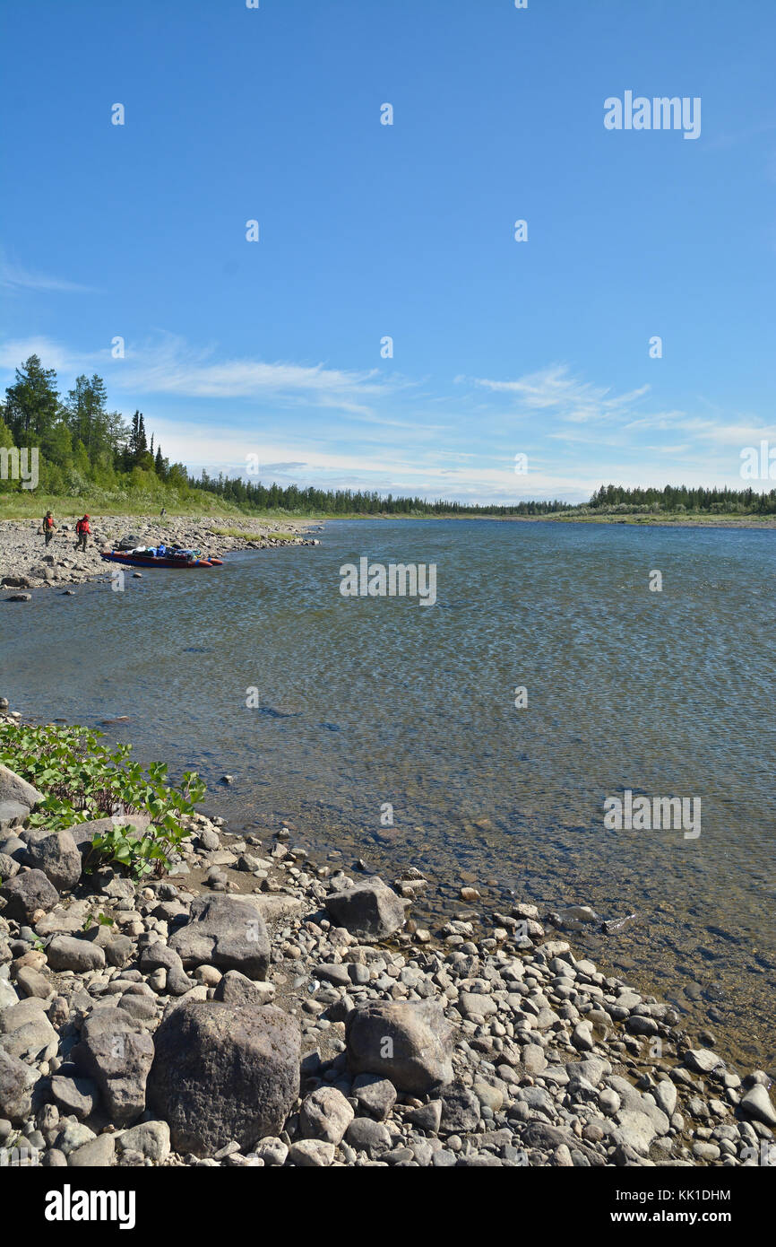 Summer in the Polar Urals, the river Sob. Northern water landscape ...
