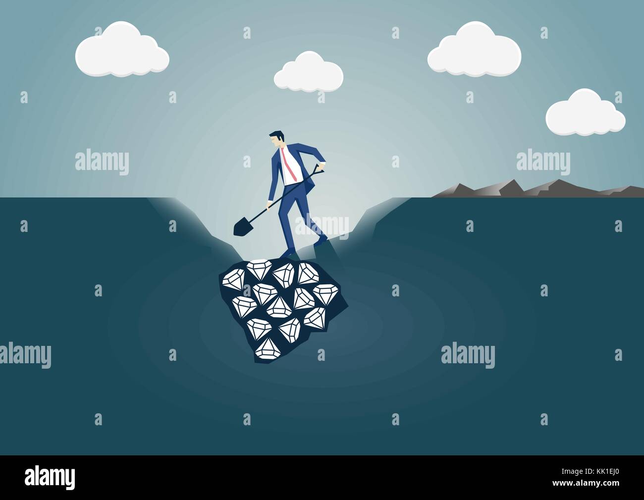 Vector illustration of business man digging for diamonds. Concept for ...