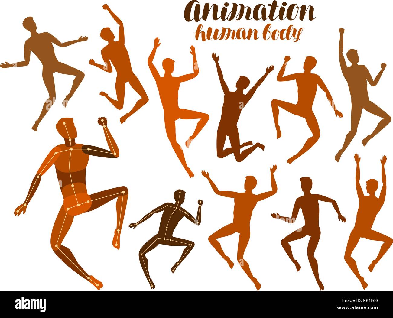 Animation of human body. Anatomy, people in motion concept. Silhouettes ...