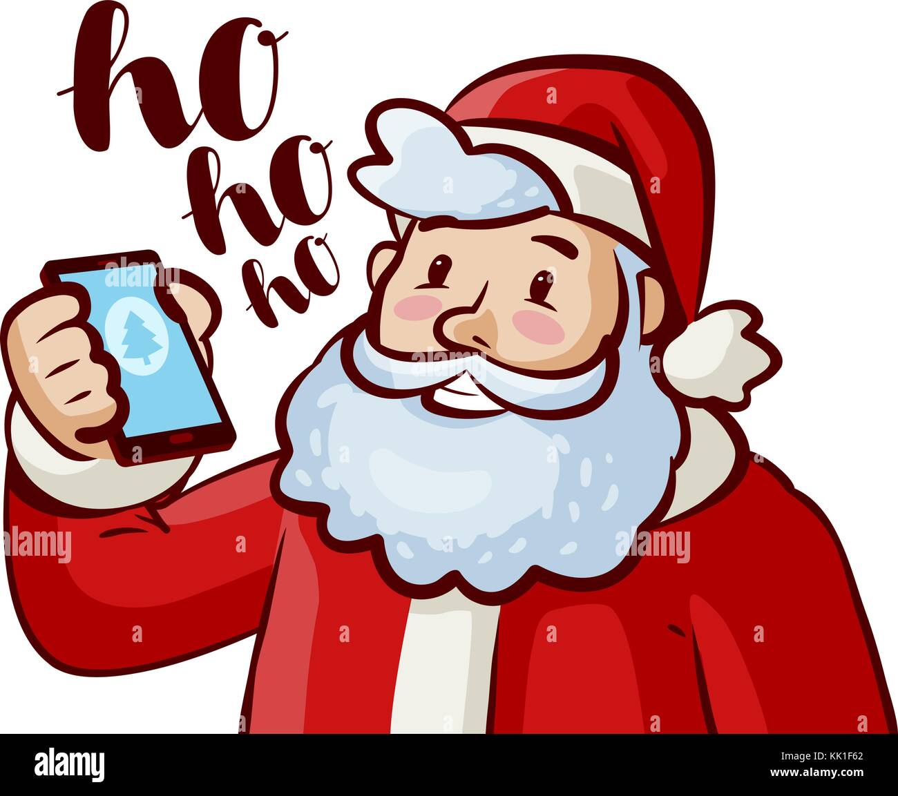 Happy Santa Claus with phone in hand. Christmas, xmas concept. Cartoon ...