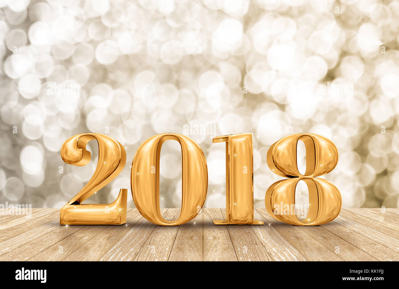 2018 3d rendering golden new year number in perspective room with ...