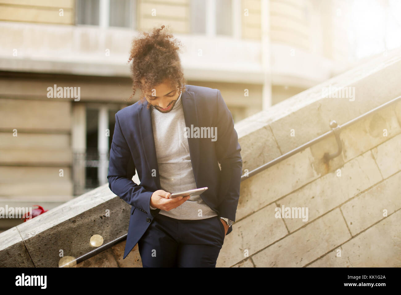 Close up face male person looking tablet Stock Photo - Alamy
