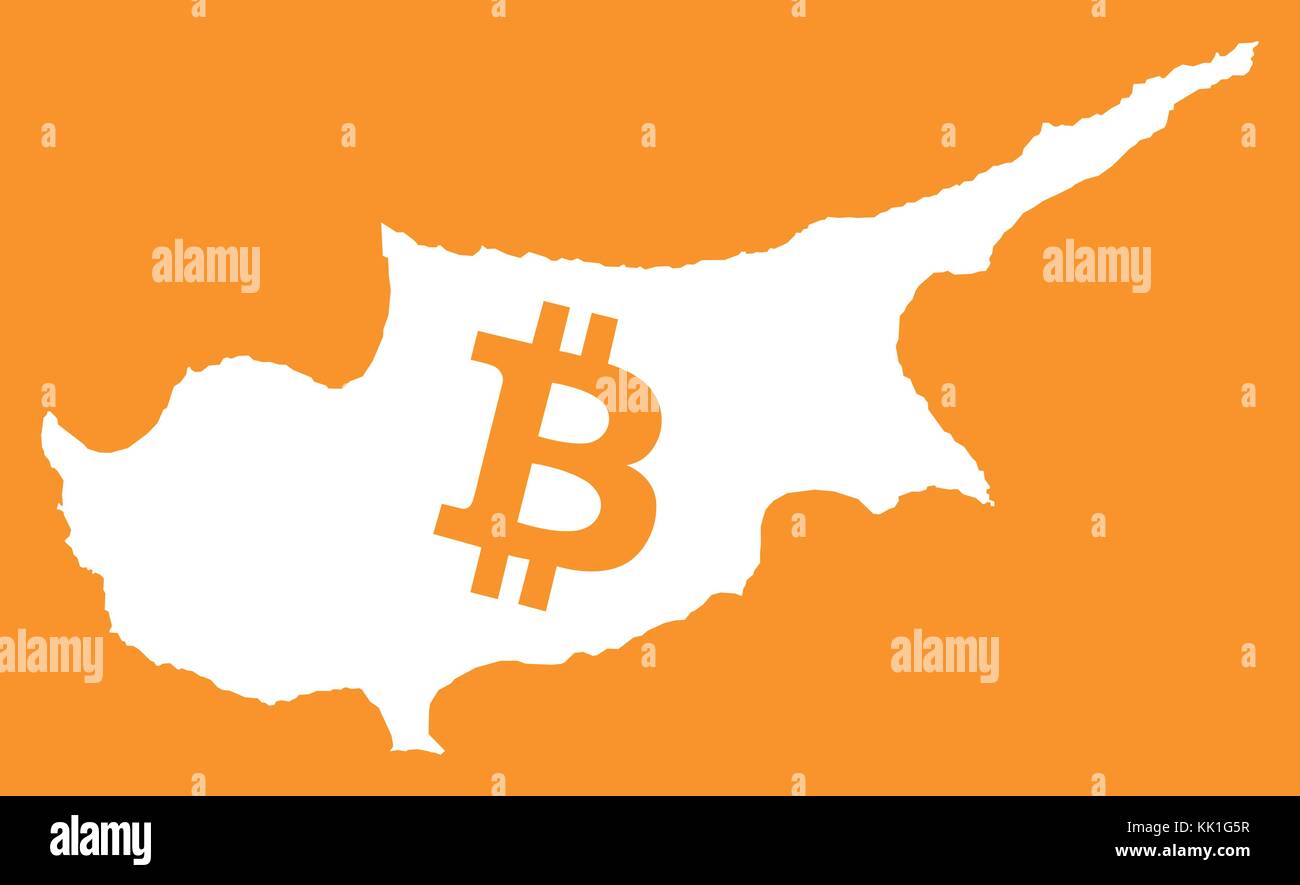Cyprus map with bitcoin crypto currency symbol illustration Stock ...