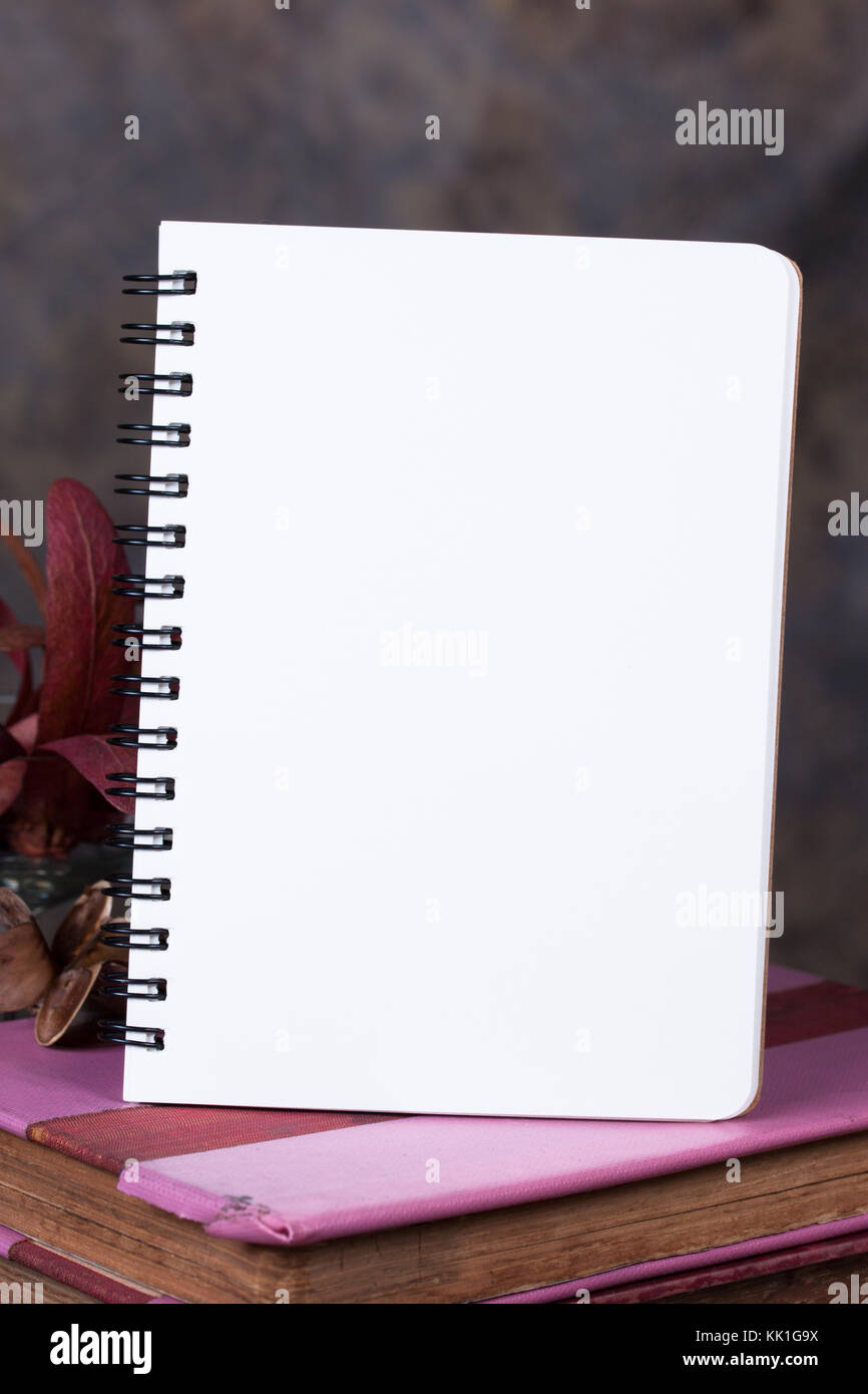 Open diary ring binder on old books Stock Photo - Alamy