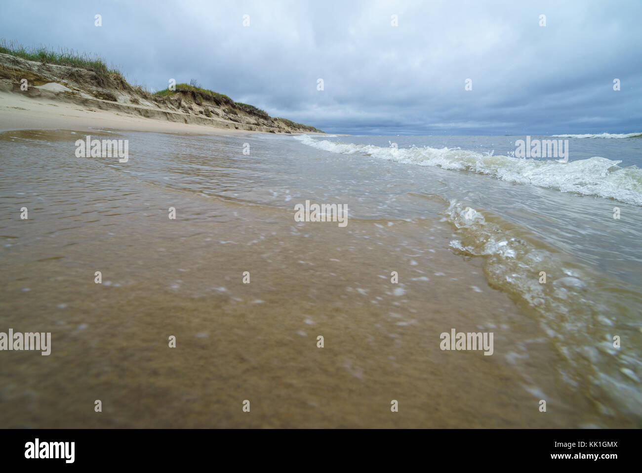 Sandy shore of the sea in the north of Sakhalin Island, Russia ...