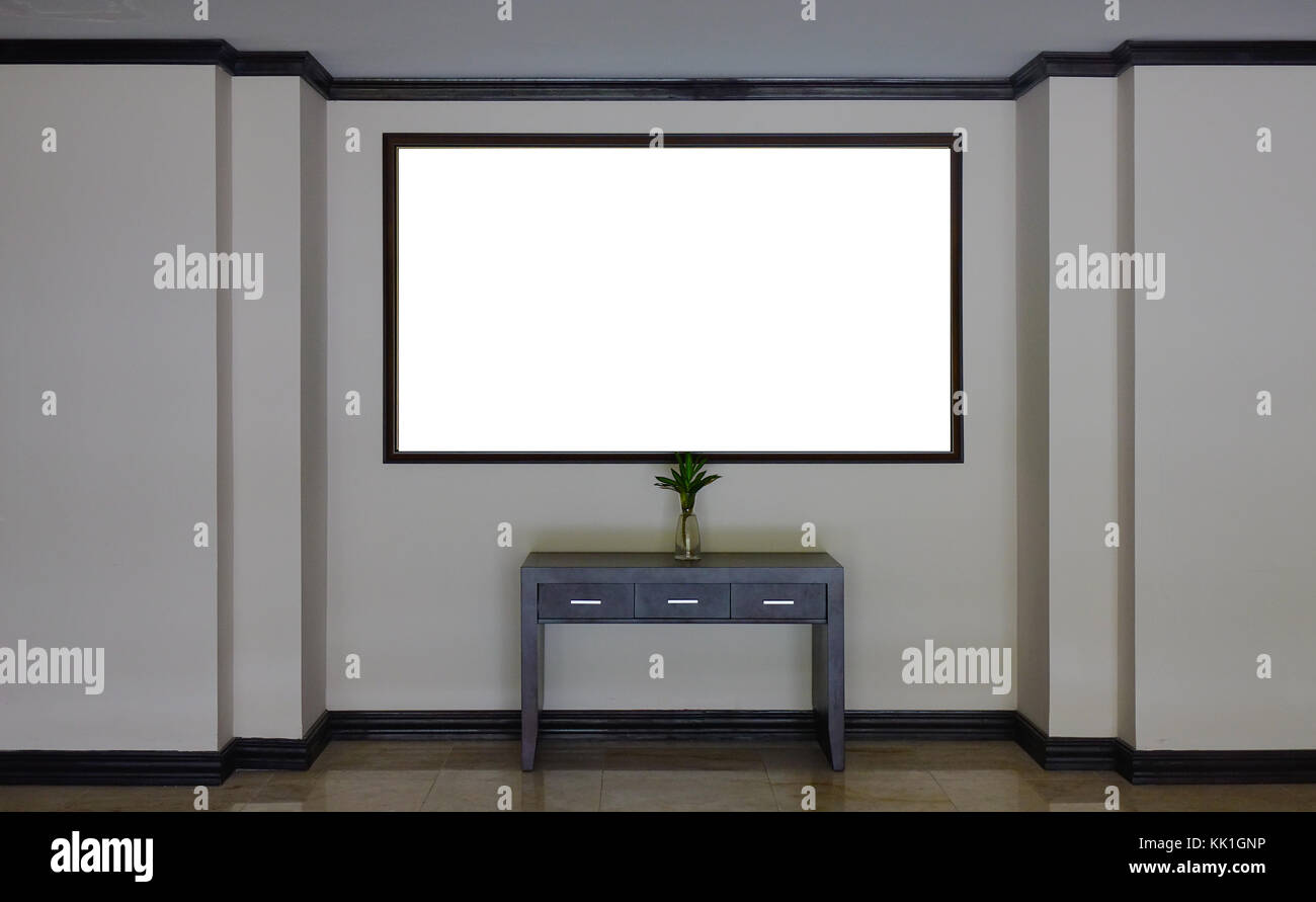 Interior of luxury hotel with a table and white frame on wall Stock ...