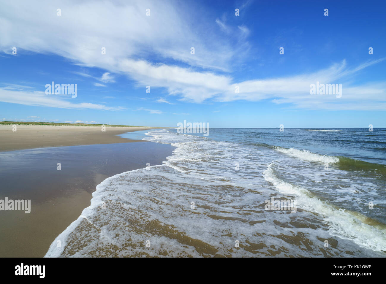 Sandy shore of the sea in the north of Sakhalin Island, Russia ...