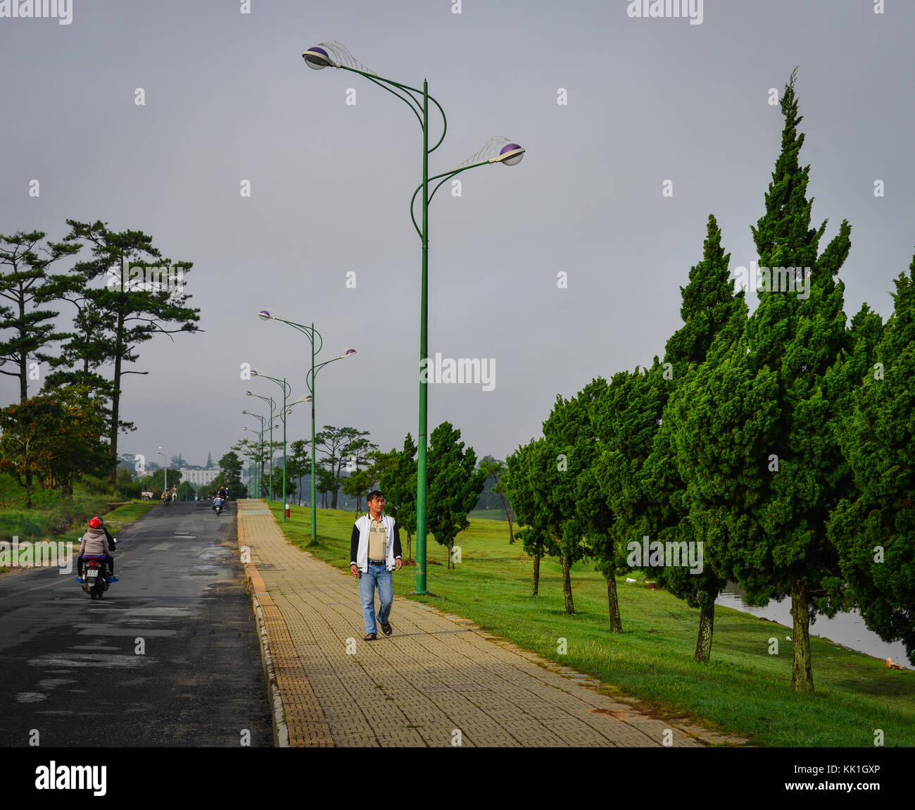 Dalat, Vietnam - Aug 17, 2017. People walking on street in Dalat ...