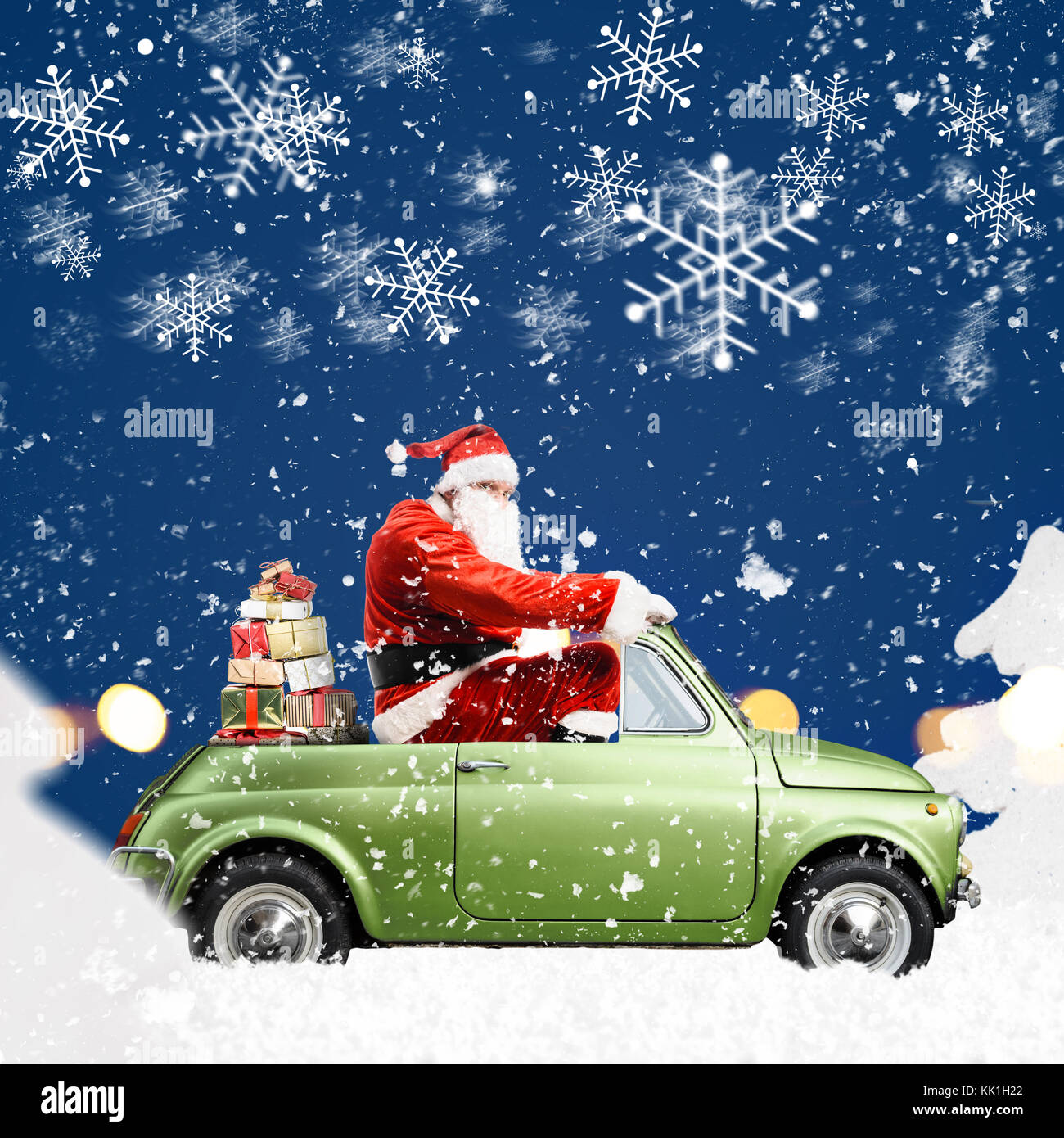 Santa Claus on car Stock Photo - Alamy