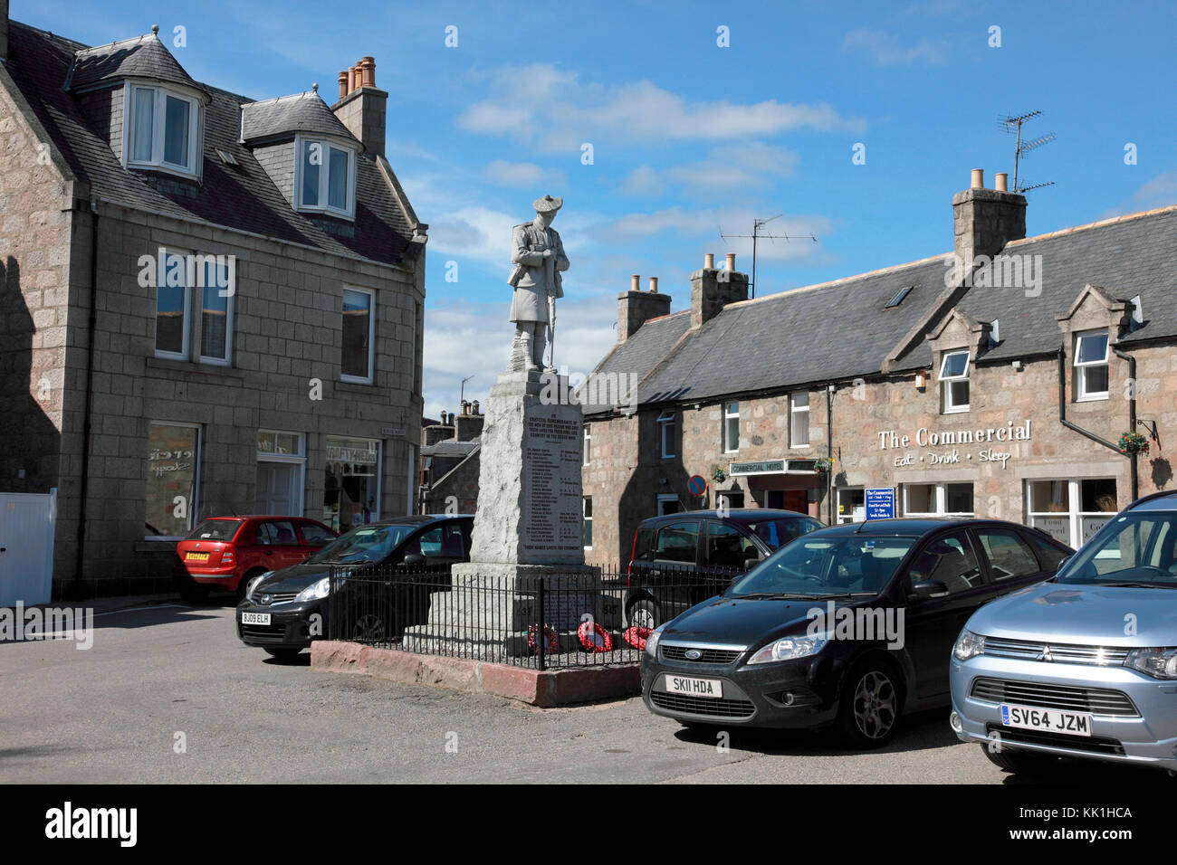 The war memorial in the Square in Tarland, a village in Aberdeenshire ...