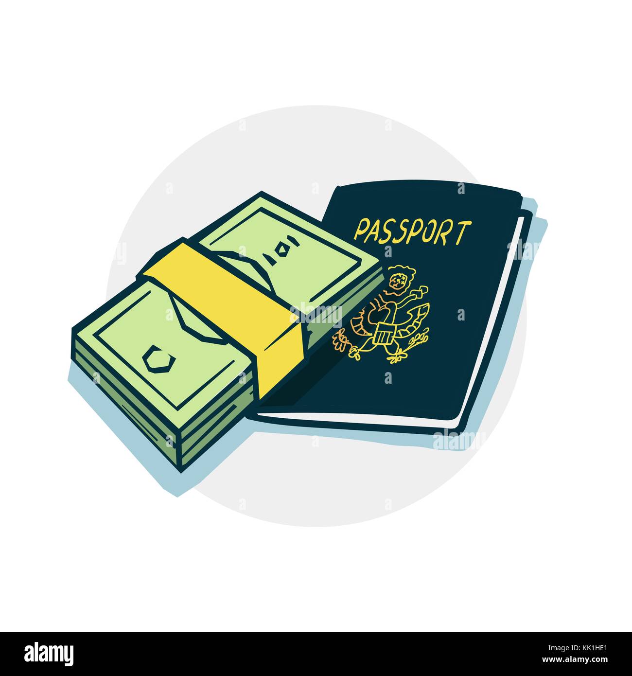 Bundle of money and an American passport icon Stock Vector Image & Art ...