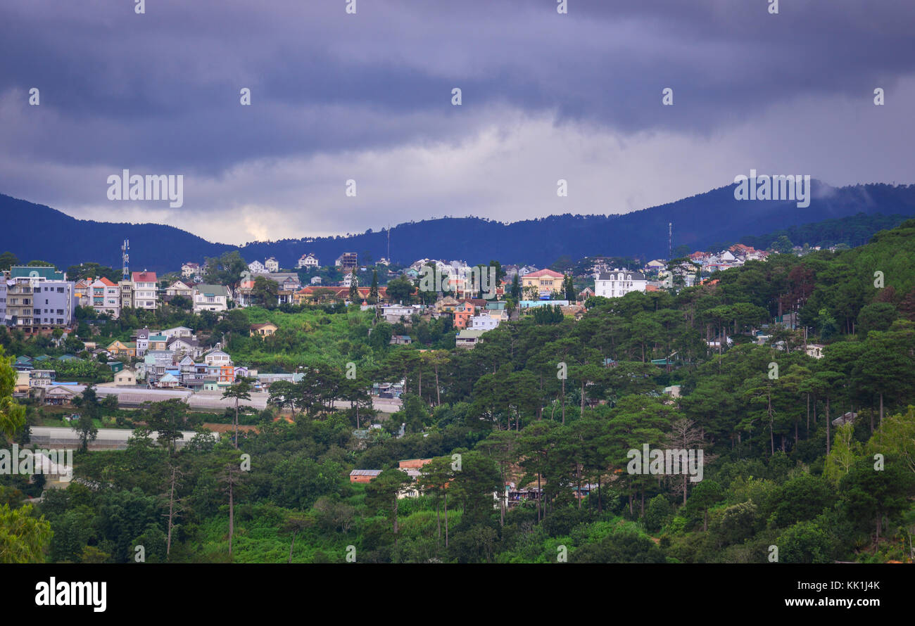 Dalat, Vietnam - Aug 17, 2017. Aerial view of Dalat, Vietnam. The ...