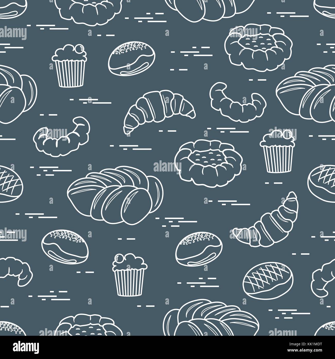 Pattern of different bakery products (bun, cheesecake, cupcake ...