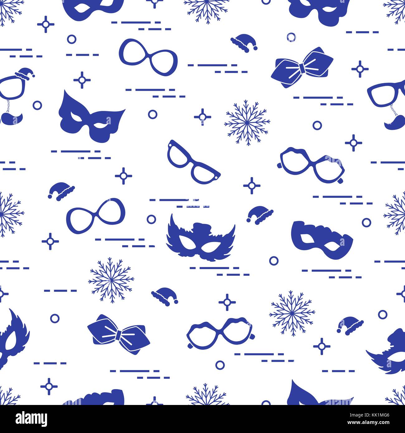 Seamless pattern of different carnival decorations: masks, christmas ...