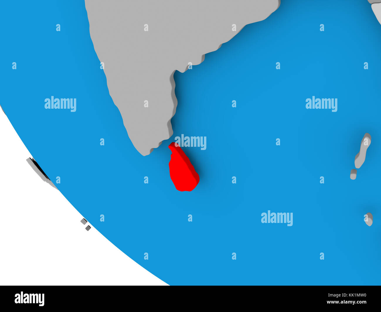 Map of Sri Lanka in red on political globe. 3D illustration Stock Photo ...