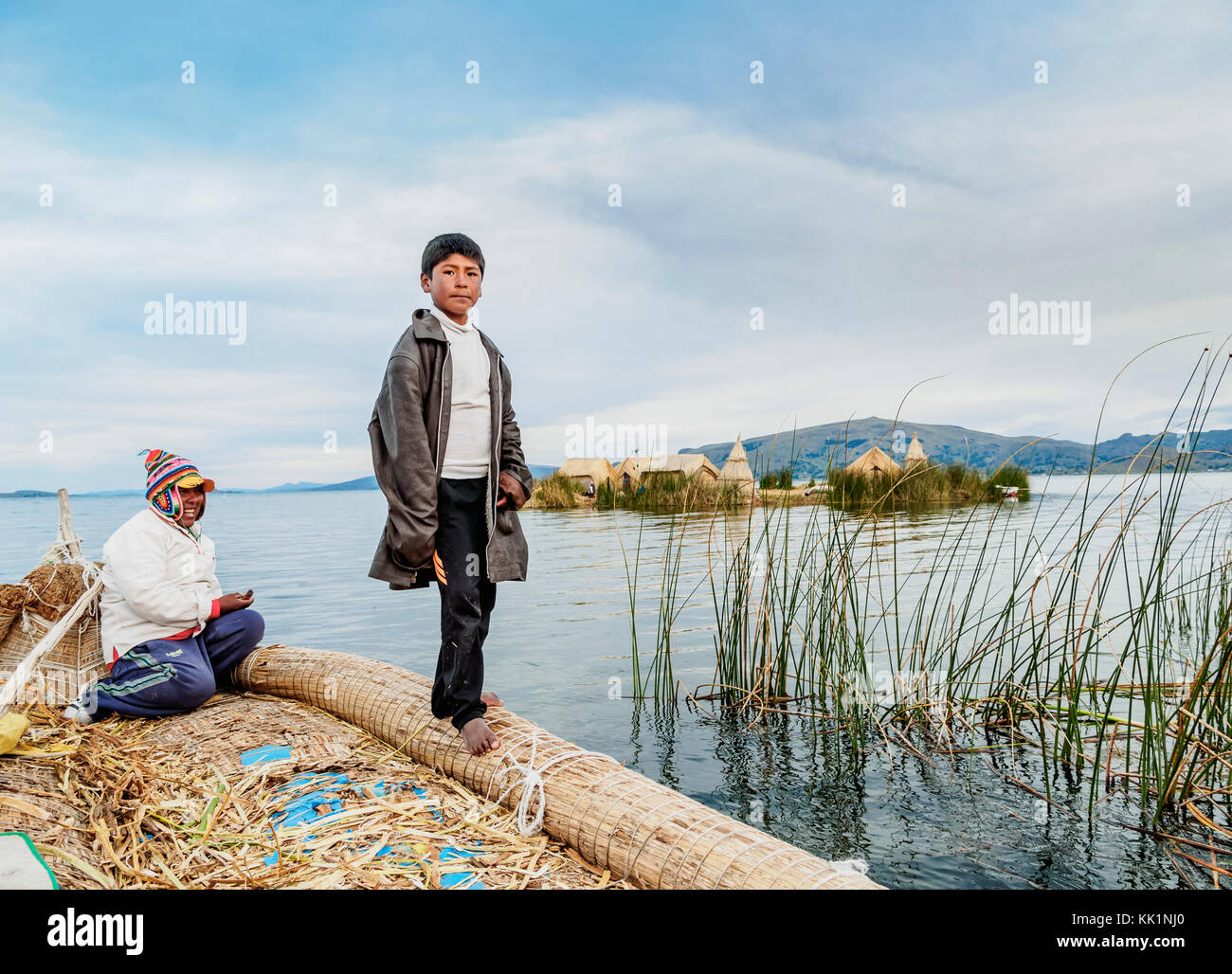 Native Uro People on the Reed Boat, Uros Floating Islands, Lake ...