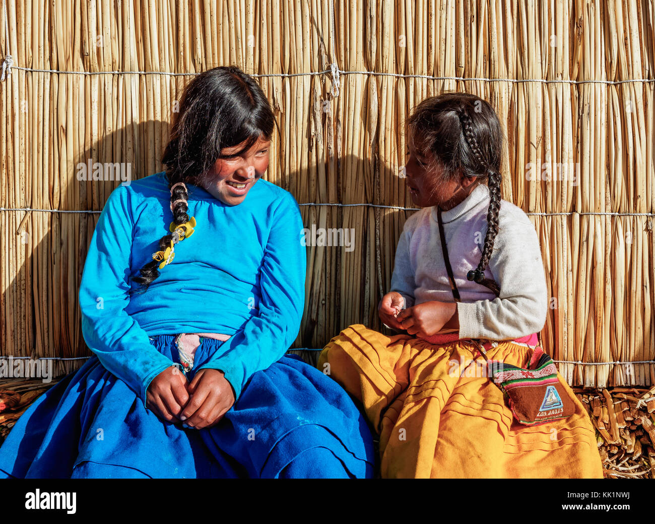 Native Uro Kids, Uros Floating Islands, Lake Titicaca, Puno Region ...
