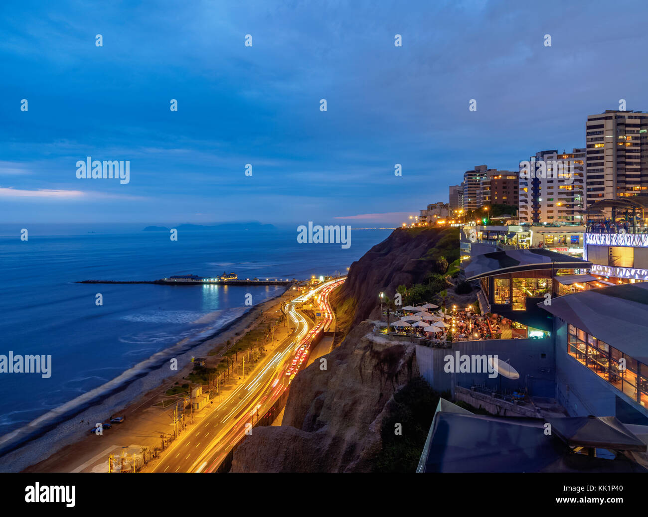 Larcomar Shopping Center at twilight, Miraflores District, Lima, Peru ...
