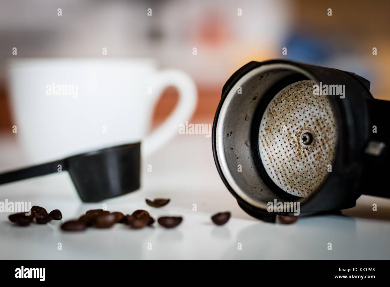 Flush the espresso machine on the kitchen table. The process of ...