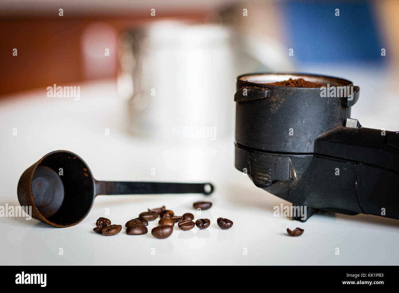 Flush the espresso machine on the kitchen table. The process of ...