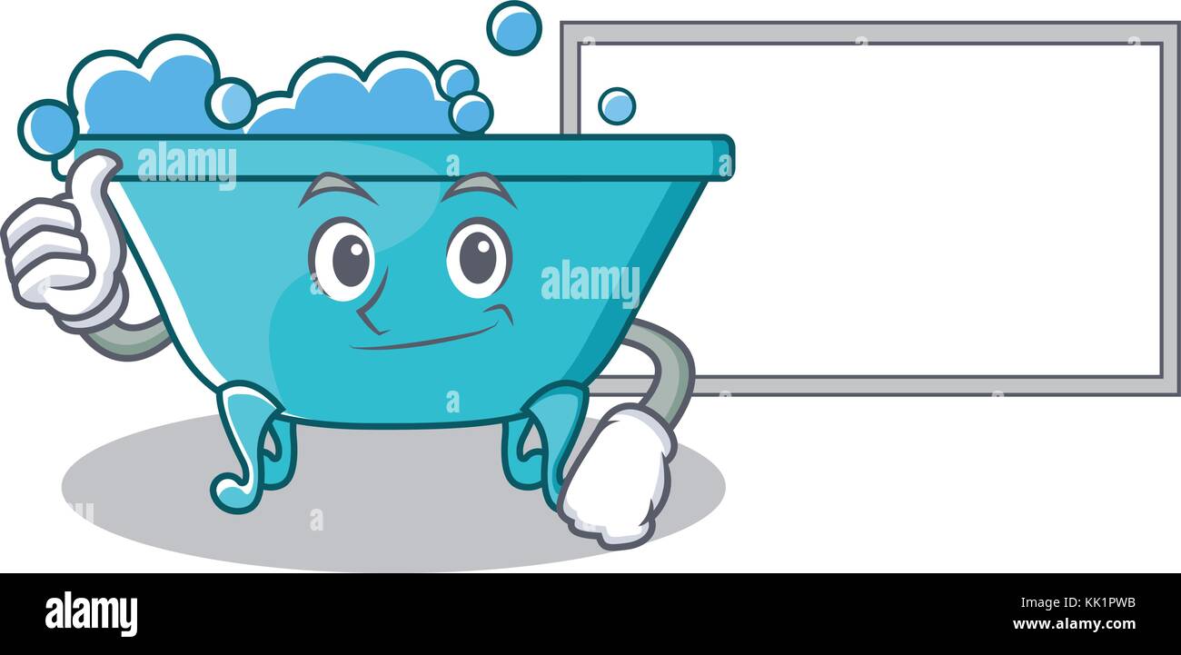 Thumbs up with board bathtub character cartoon style Stock Vector Image ...