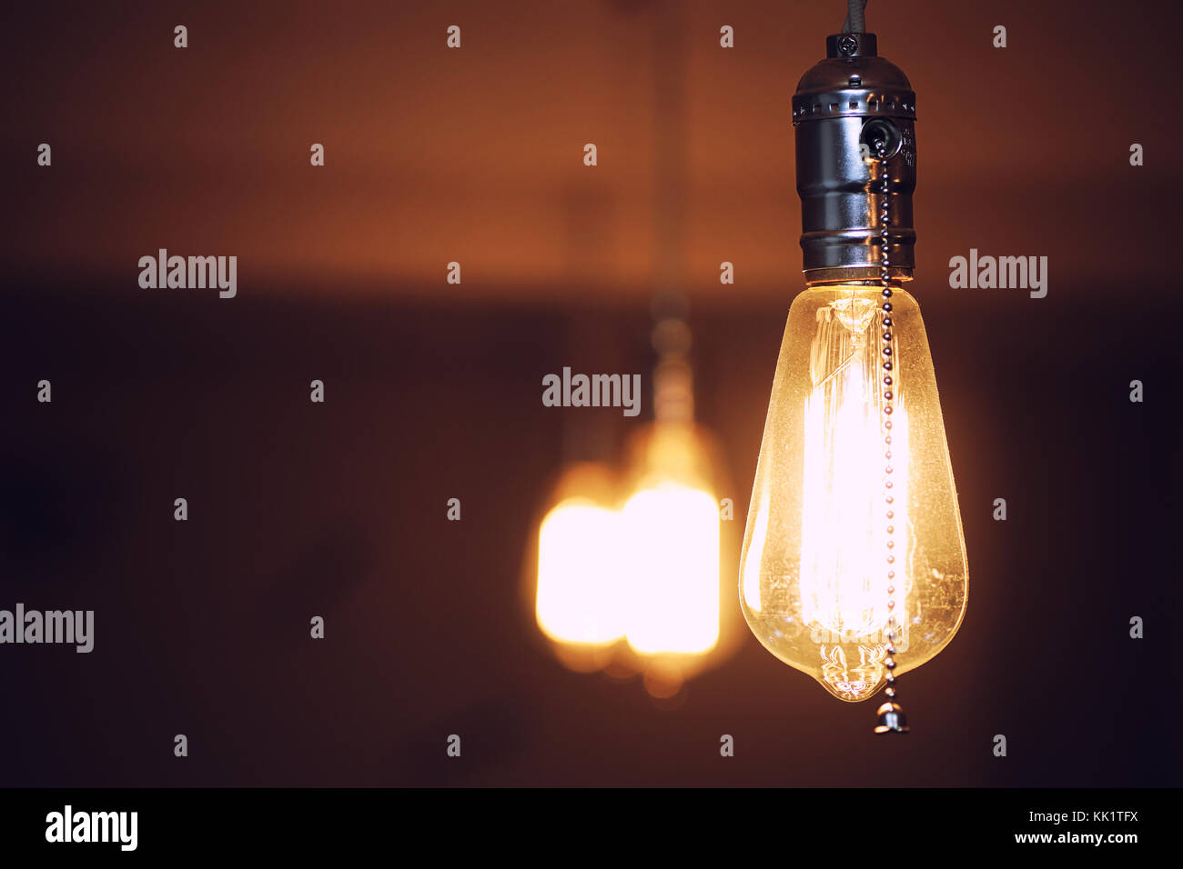 Lamps with tungsten filament. Edison light bulb. Filament filament in ...