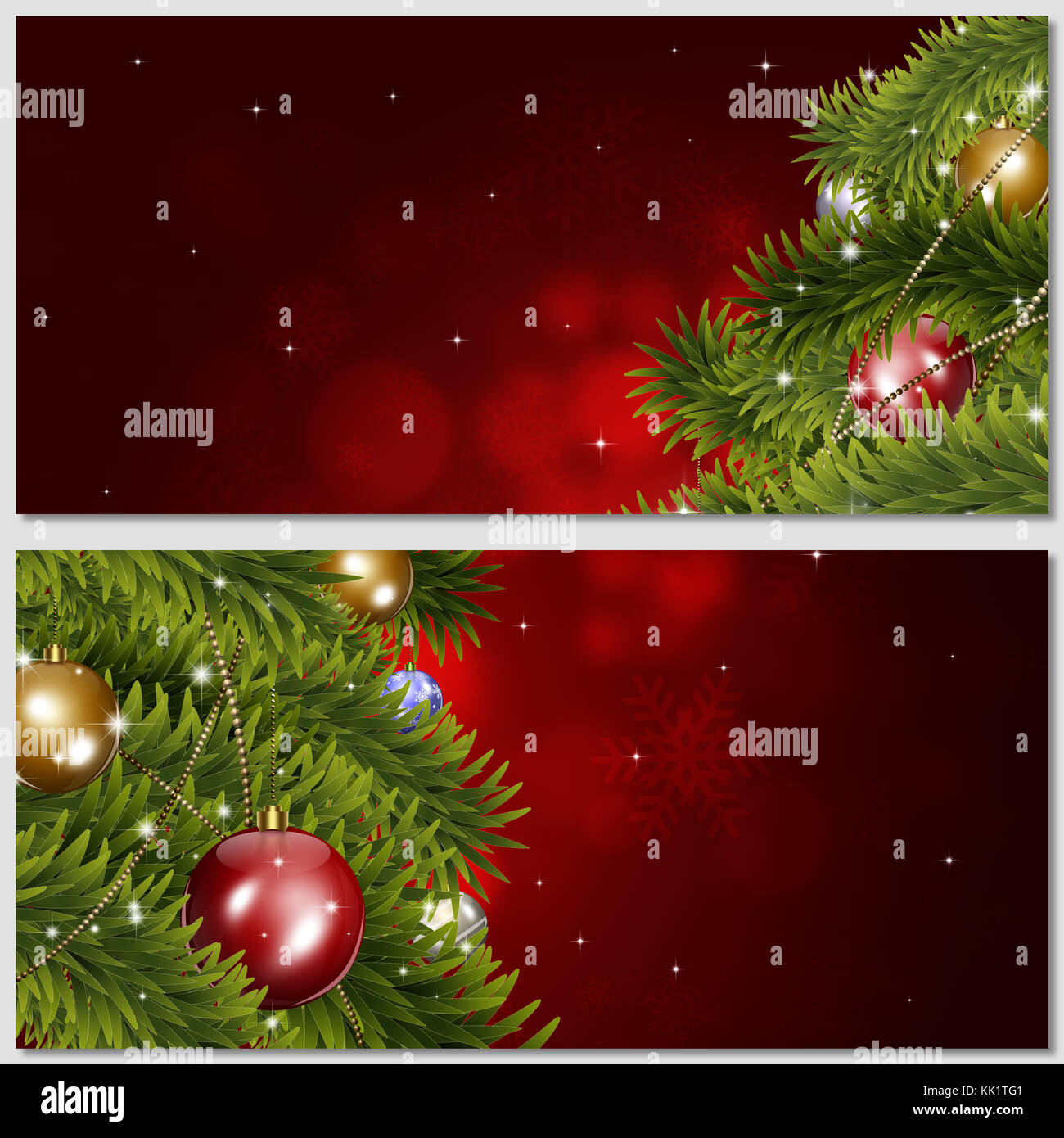 winter holiday christmas red banners with tree and balls Stock Photo ...