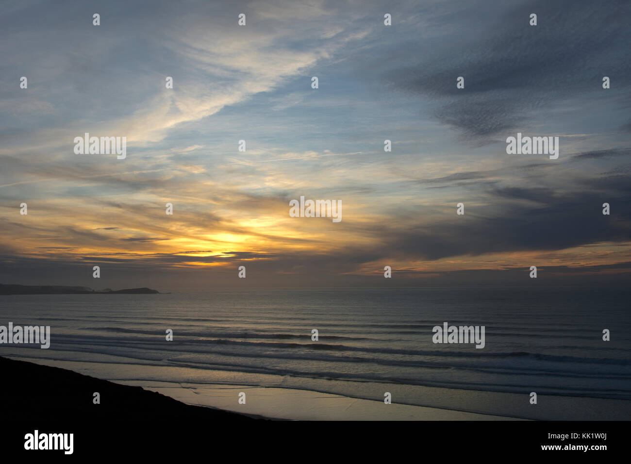 Sunset at watergate bay on the west coast of cornwall Stock Photo - Alamy