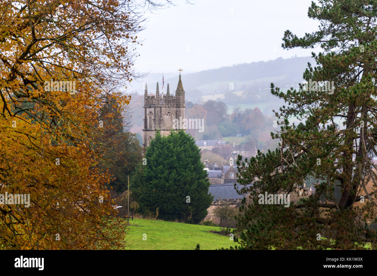 Village of Batheaston, Somerset, UK. The church of St John the Baptist ...