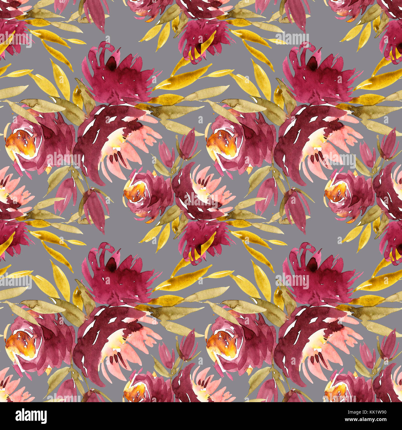 Seamless summer pattern with watercolor flowers handmade Stock Photo ...