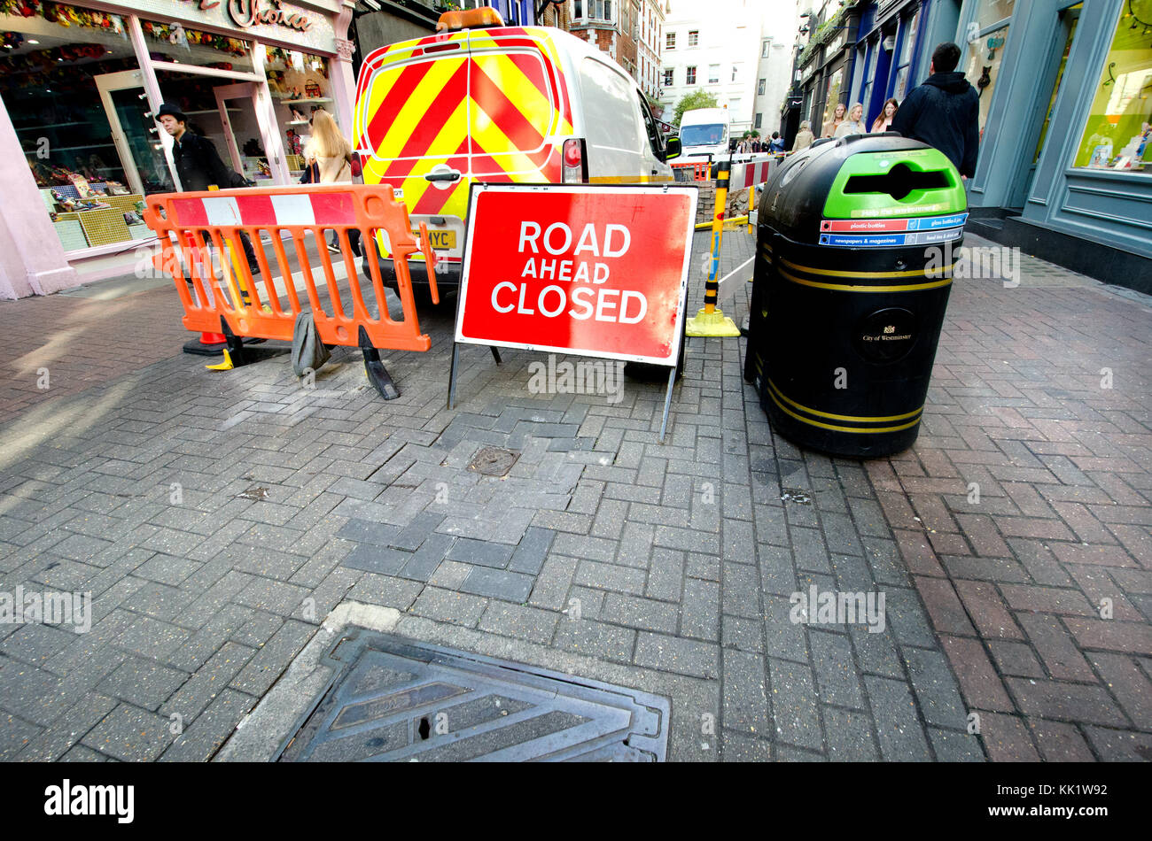 London, England, UK. Roadworks causing disruption to pedestrians in ...