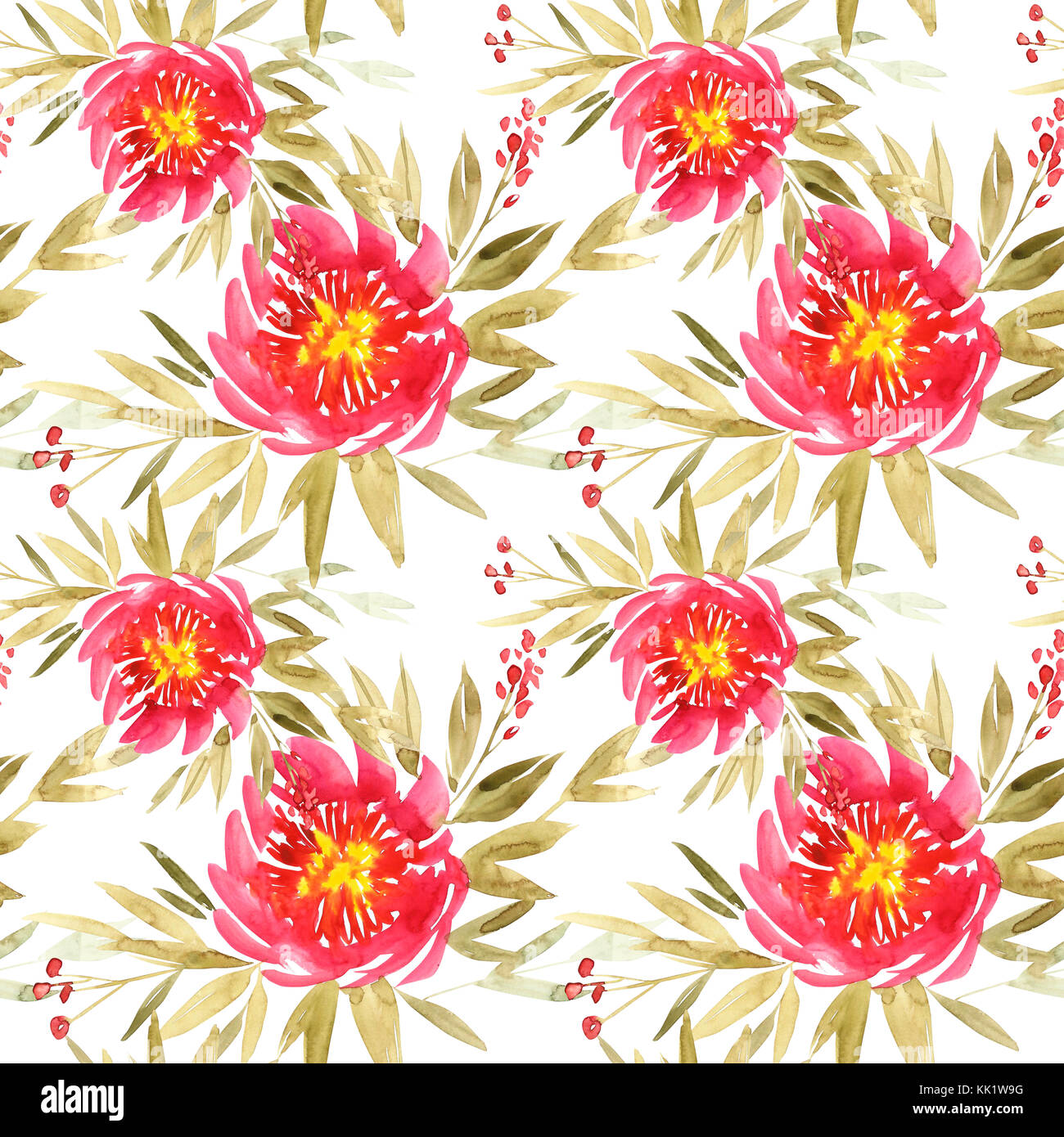 Seamless summer pattern with watercolor flowers handmade Stock Photo ...