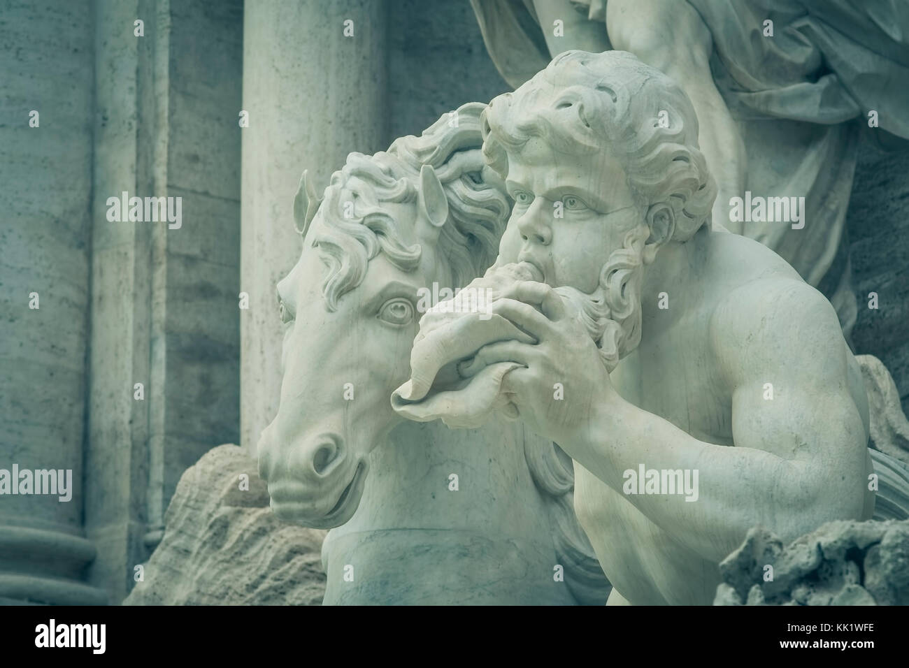 Details of Trevi Fountain statues. The Trevi Fountain is the largest ...