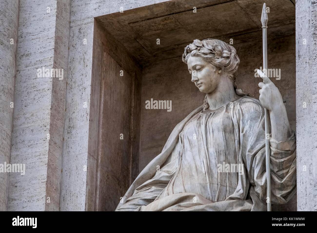 Statue representing the Salubrity in the Trevi Fountain in Rome, Detail ...