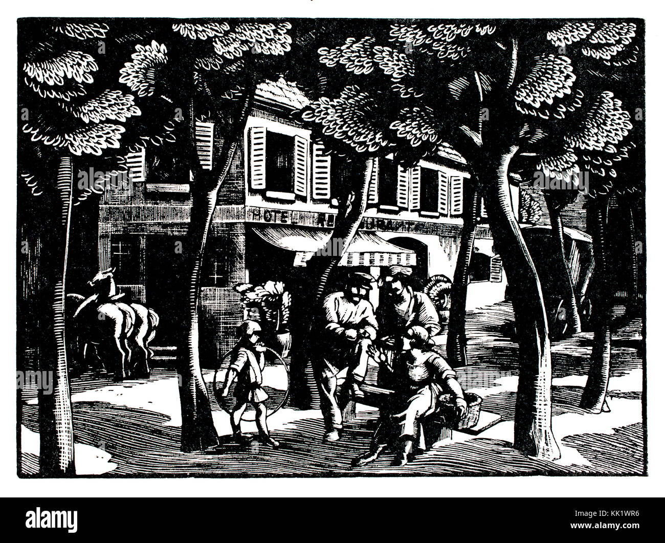 Midi, 1920s woodcut illustration by female artist Barbara Greg Stock ...