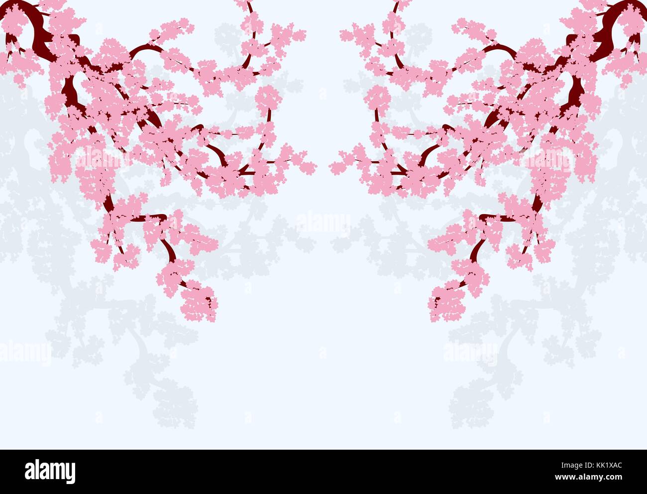 Sakura is stylized. Curved branches of a cherry tree with pink flowers ...