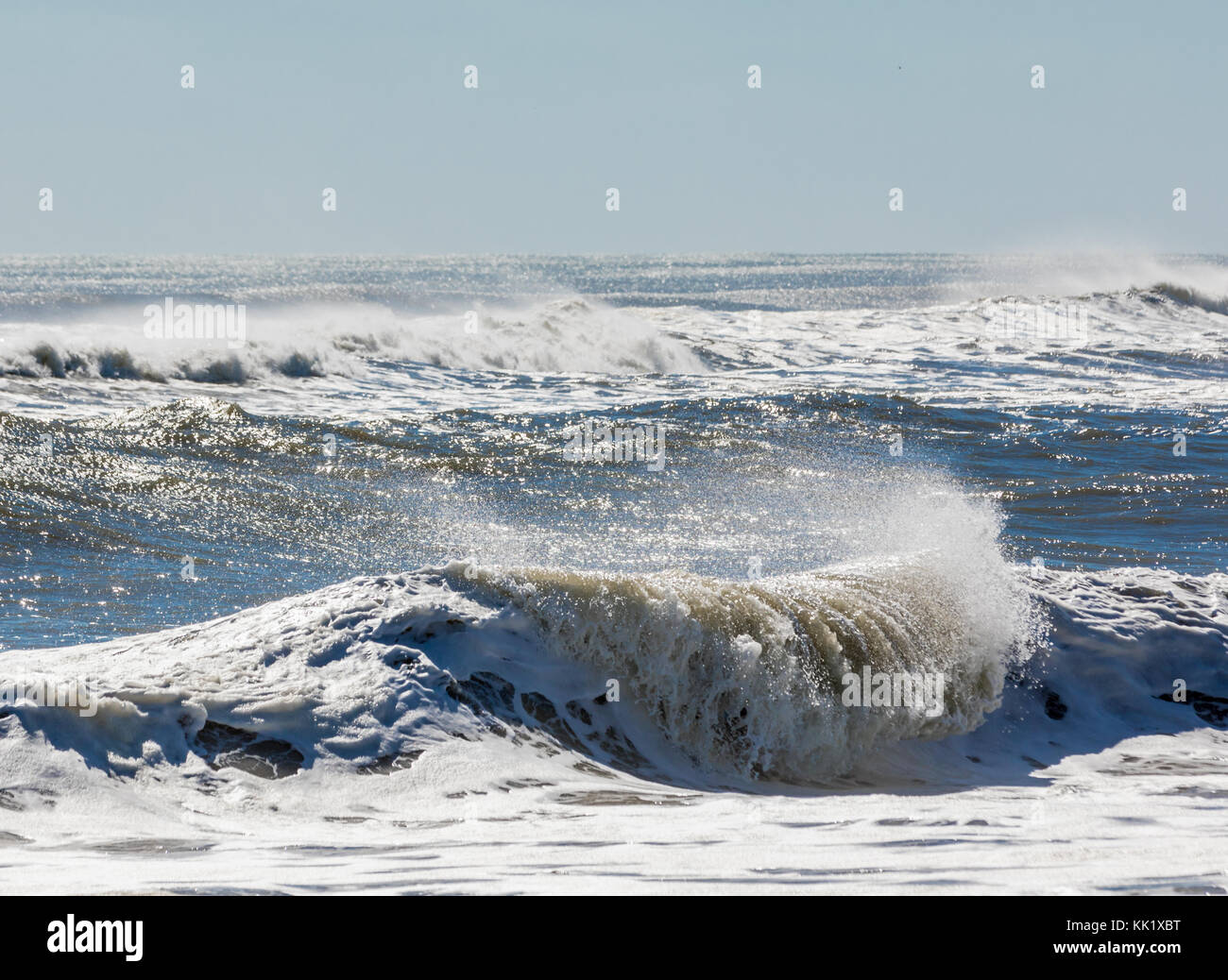breaking ocean waves at a east hampton beach, east hampton, ny Stock ...