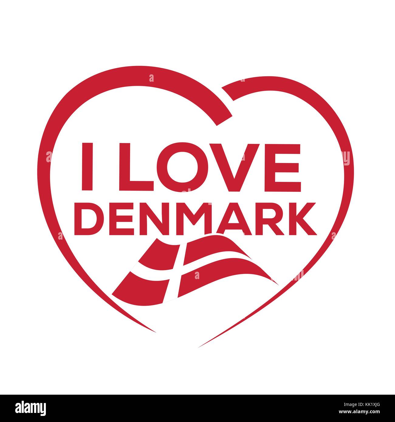 I love denmark with outline of heart and flag, icon design, isolated on ...