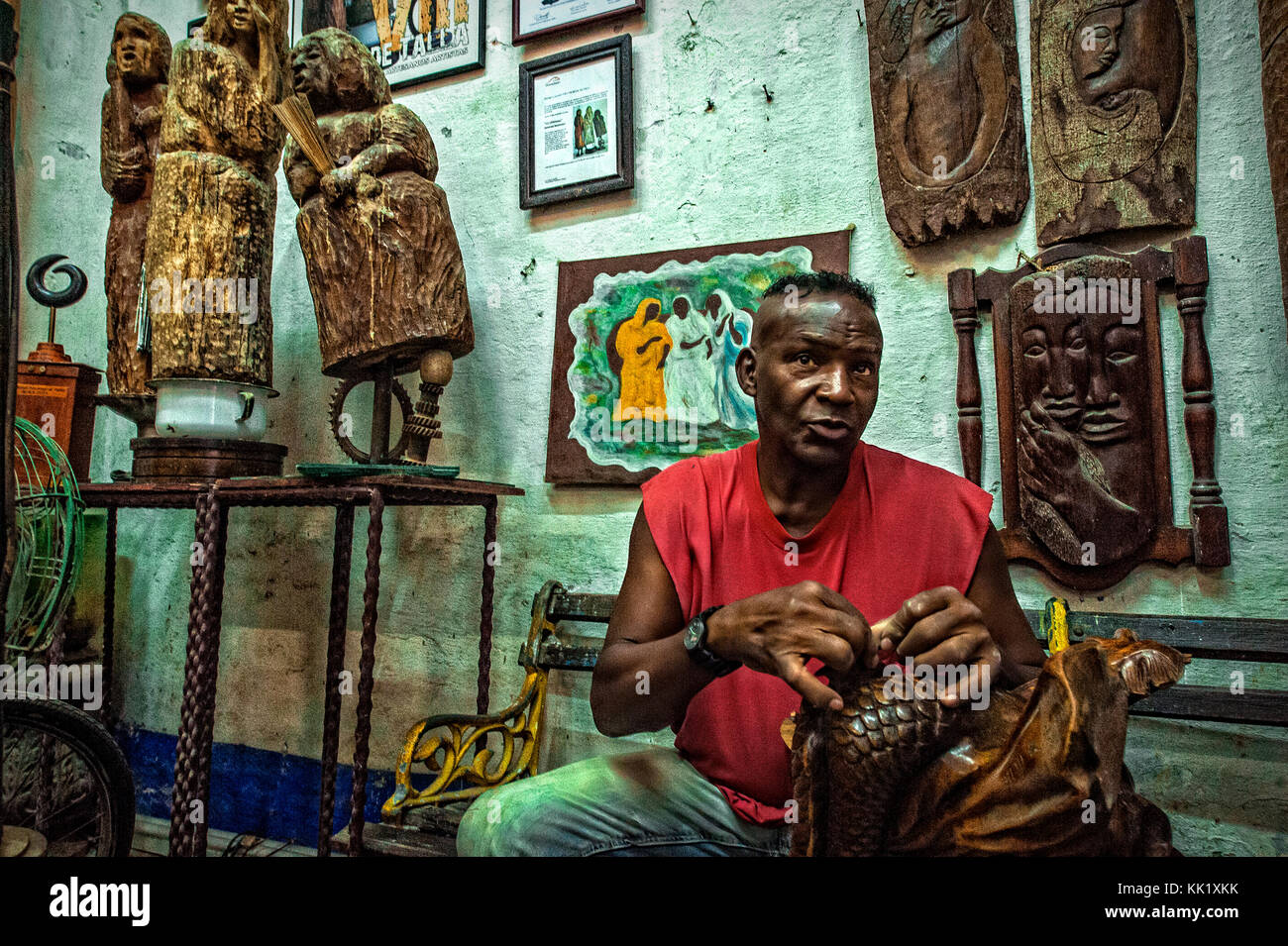 The shop of an artist who sculpts statues in afro-cuban style, Havana ...
