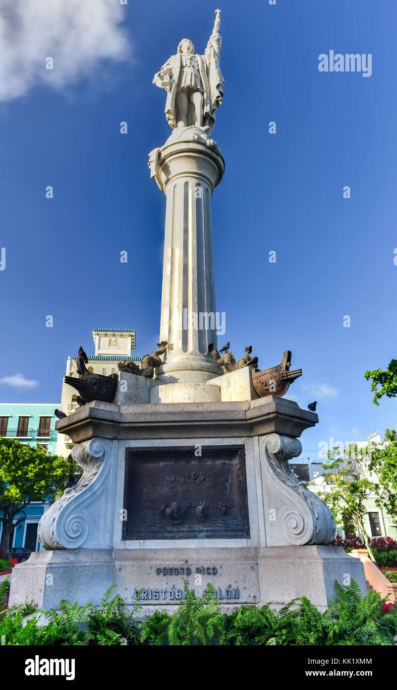 Plaza Colon in Old San Juan, Puerto Rico with a statue of Christopher ...