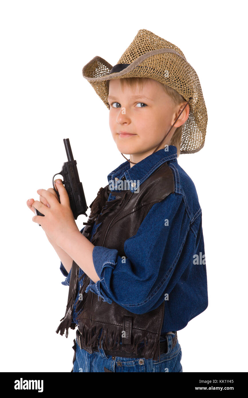 The boy wearing clothes of cowboy isolated on white Stock Photo - Alamy