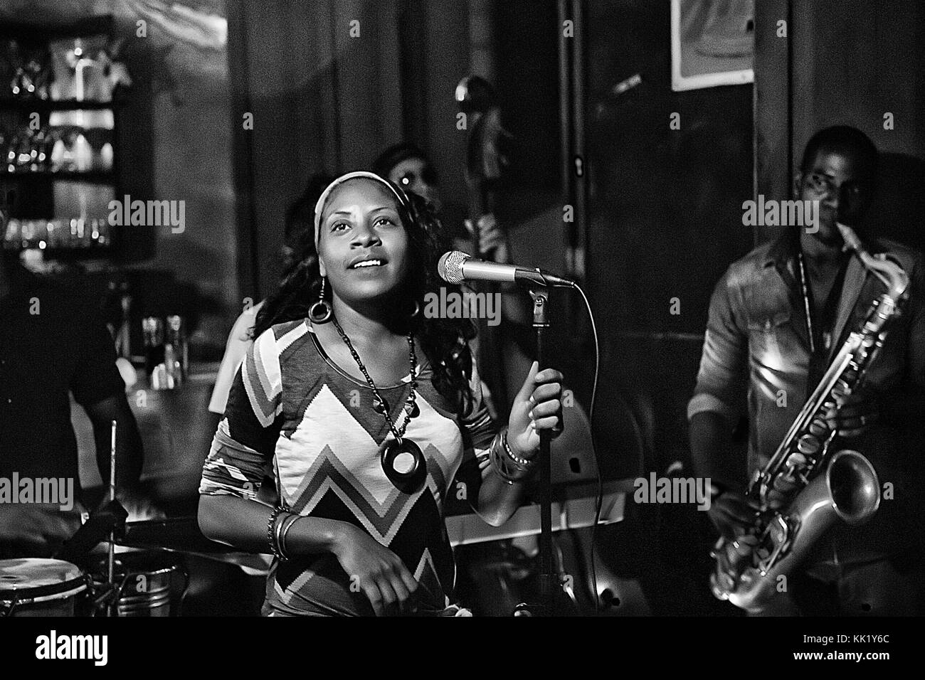 The singer Esney Morales Ramirez sings a rumba song in a local of ...