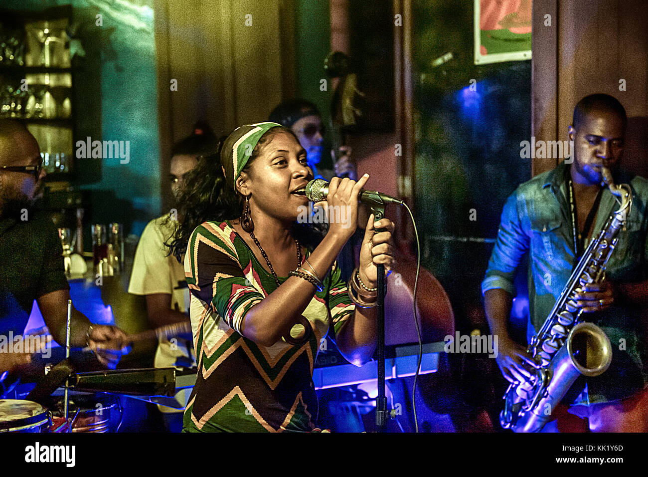 The singer Esney Morales sings a rumba song in a local of Havana, Cuba ...