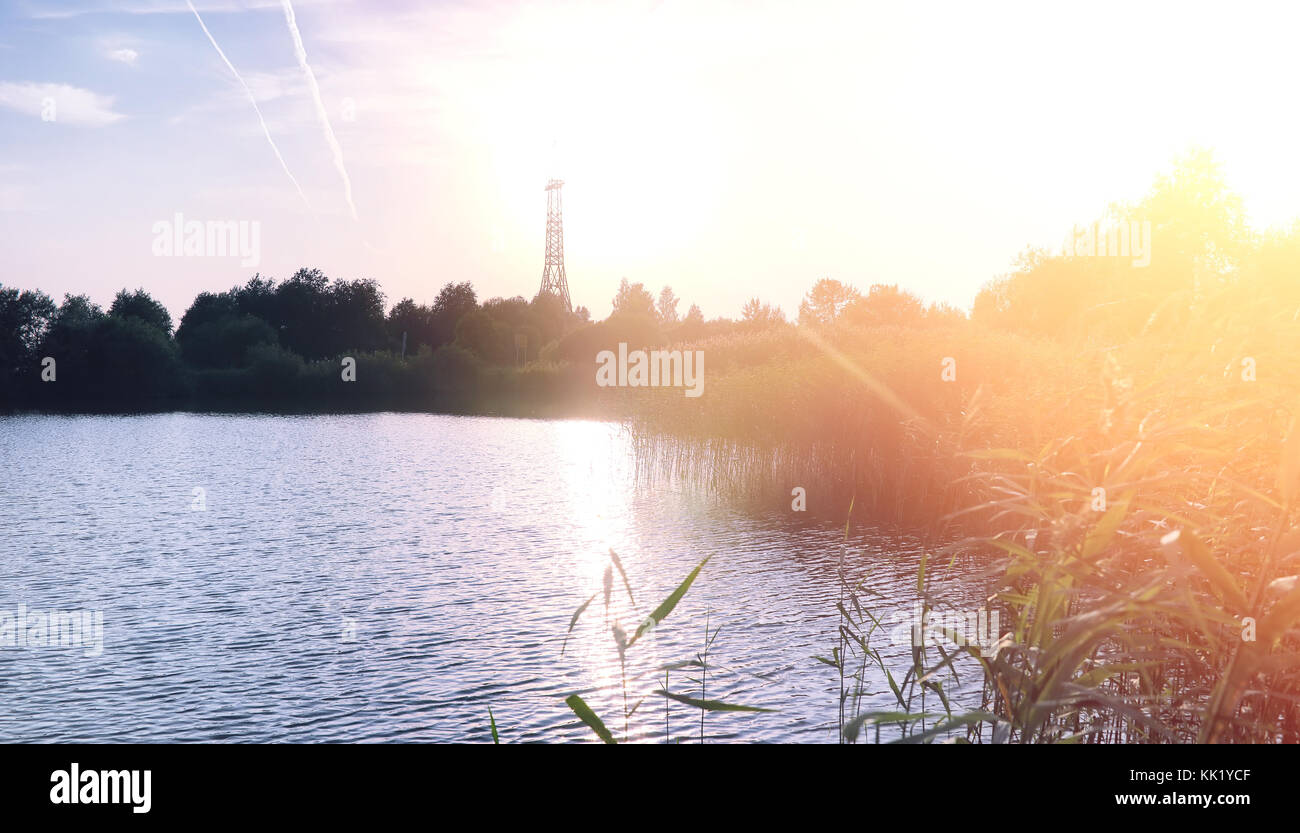 Landscape lake. Texture of water. The lake is at dawn. The mouth Stock ...