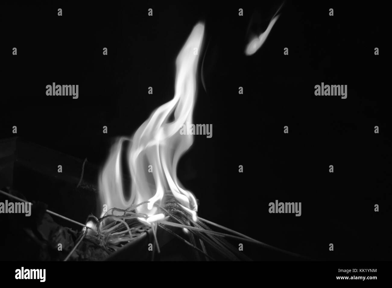 Bright orange fire flames burning Black and White Stock Photos & Images ...