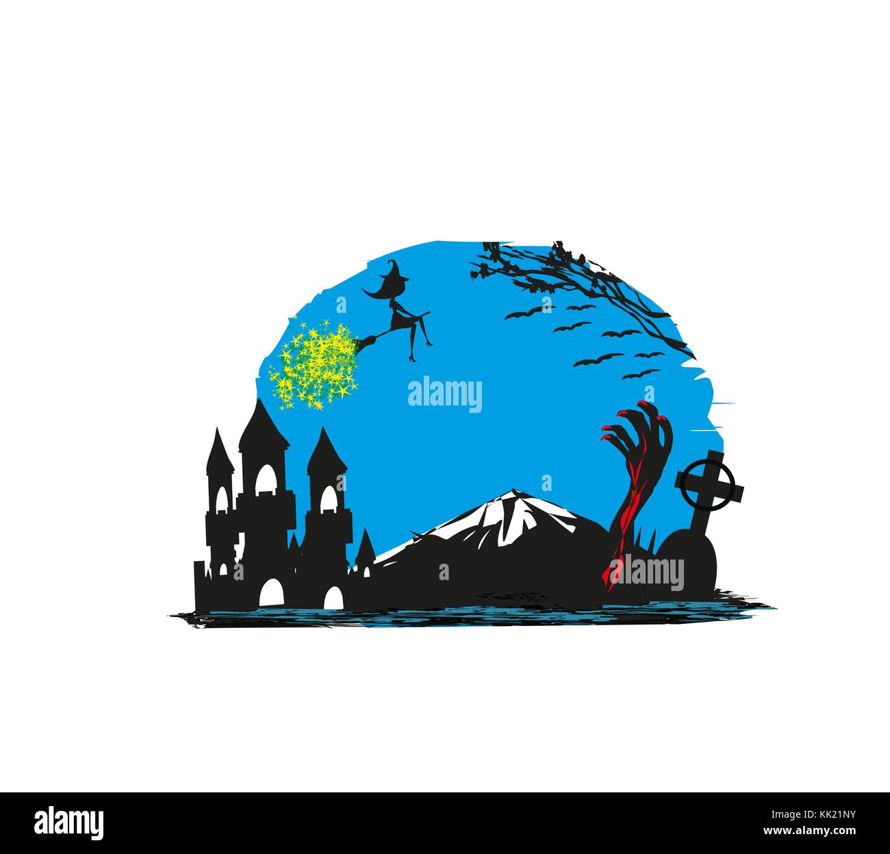 Witch flying on a broom in moonlight Stock Vector Image & Art - Alamy
