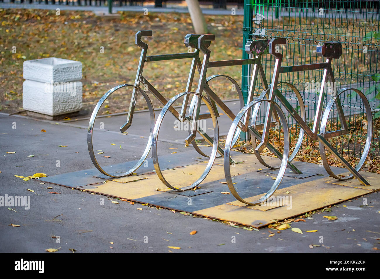 Empty bike parking in shape of bicycle Stock Photo - Alamy